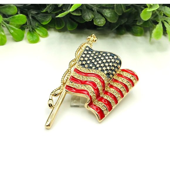 Monet | Jewelry | Vintage Brooch Flag Red Navy And Gold Tones With ...